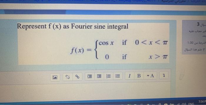 Solved Represent f(x) as Fourier sine integral f(x)={cosx0 | Chegg.com