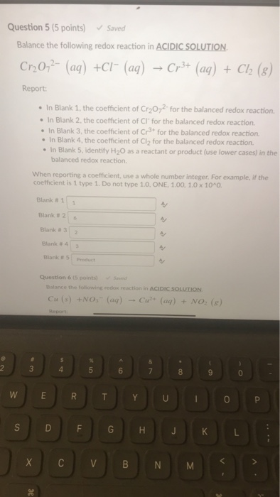 Solved Question 5 (5 points) Saved Balance the following | Chegg.com