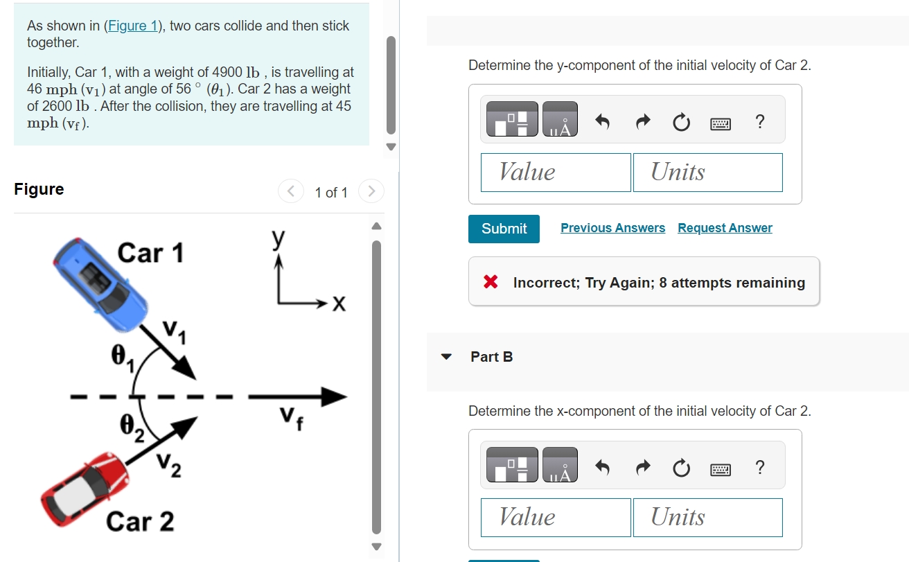 Solved As shown in (Figure 1), ﻿two cars collide and then | Chegg.com