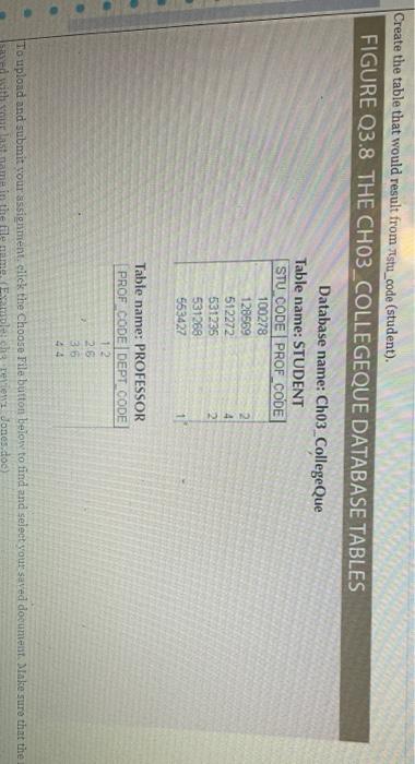 Solved Create the table that would result from stu_code | Chegg.com