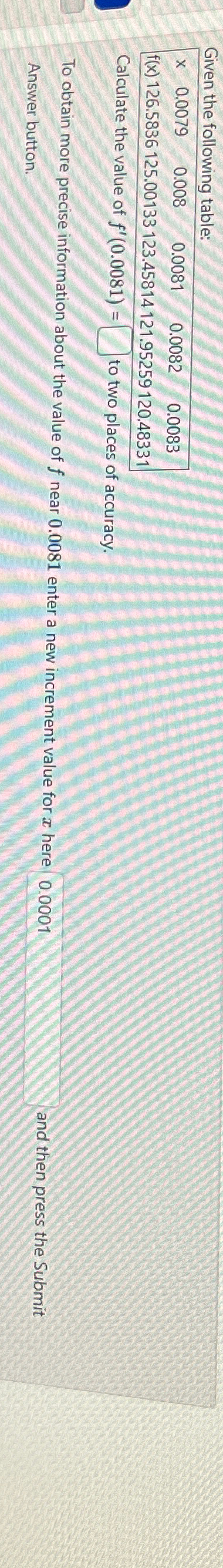 Given the following table:Calculate the value of | Chegg.com