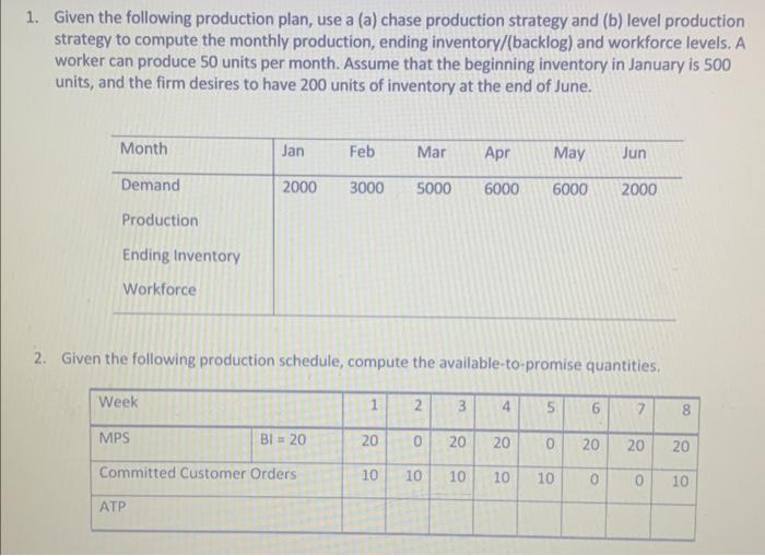 Solved 1. Given the following production plan, use a (a) | Chegg.com
