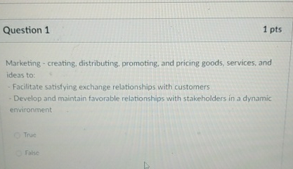 Solved Question 11 ﻿ptsMarketing - ﻿creating, distributing, | Chegg.com