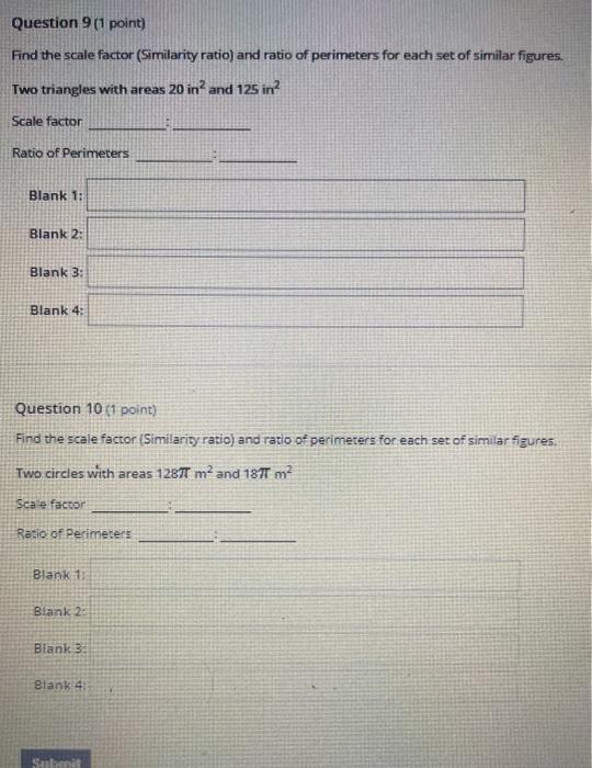 Solved Question 91 Point Find The Scale Factor Similarity