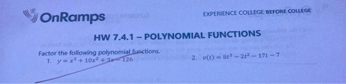 Solved OnRamps EXPERIENCE COLLEGE BEFORE COLLEGE HW 7.4.1 | Chegg.com