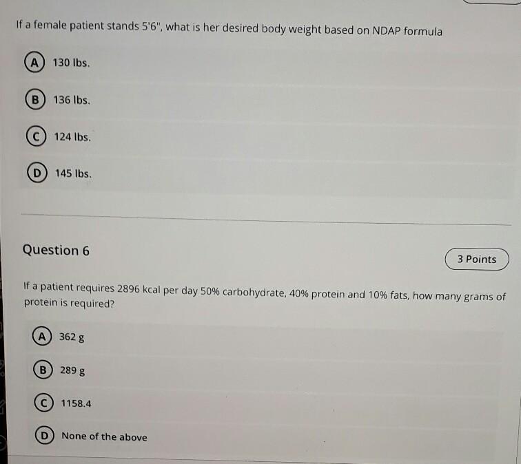 Solved If a female patient stands 5'6", what is her desired | Chegg.com