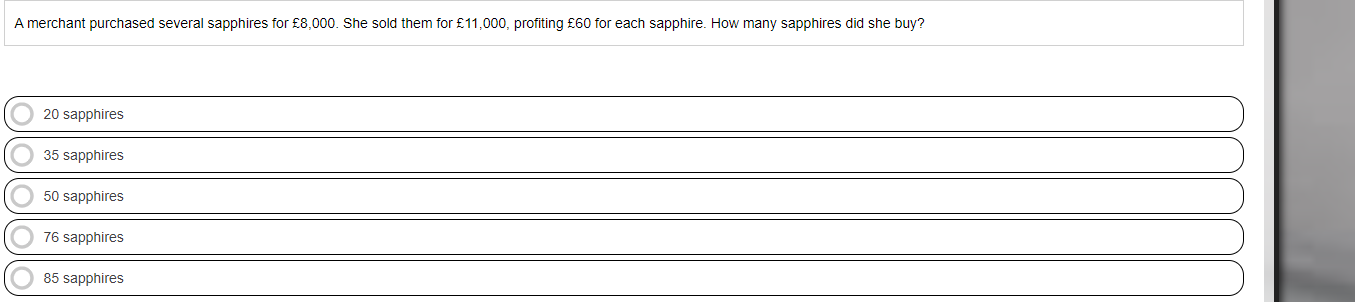 Solved A merchant purchased several sapphires for £8,000. | Chegg.com