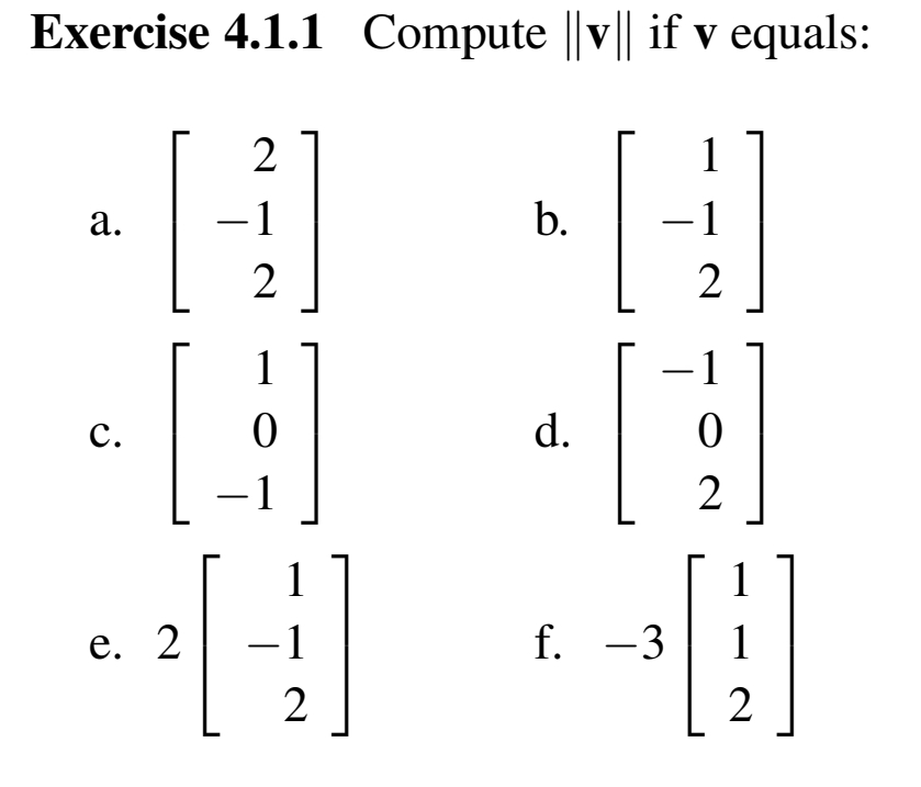 Solved Exercise 4.1.1 ﻿Compute ||v|| ﻿if v ﻿equals:only do F | Chegg.com