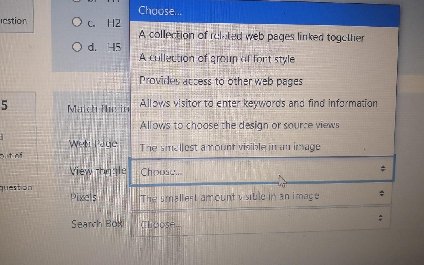 Solved Match the following: Web Page Choose... View toggle | Chegg.com