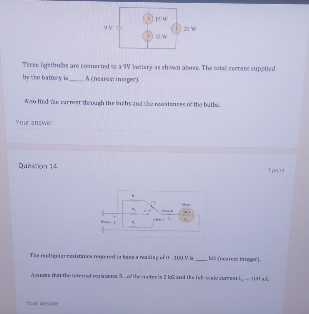 Solved Three lightbulbs are connected to a 9 V battery as | Chegg.com