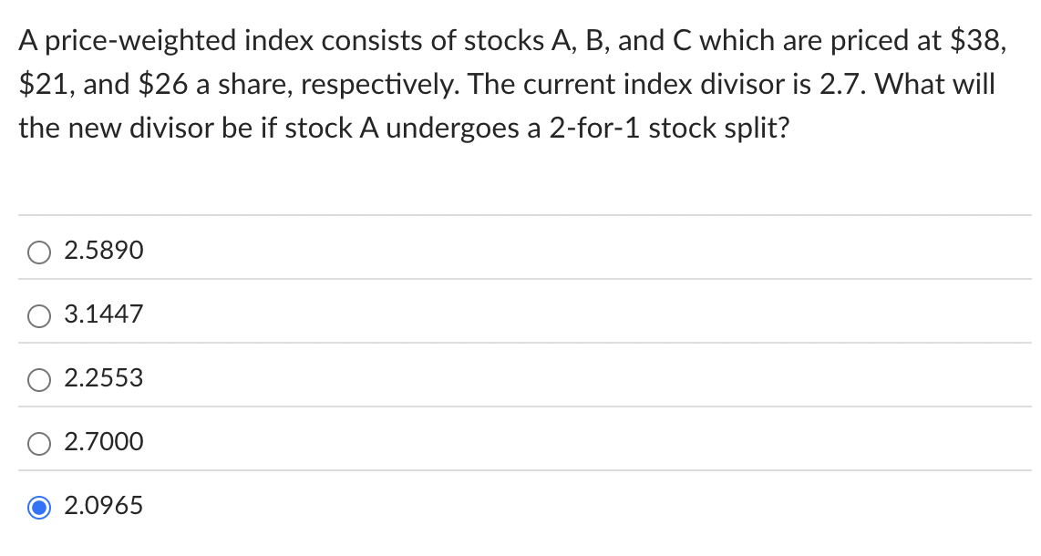 Solved A price-weighted index consists of stocks | Chegg.com
