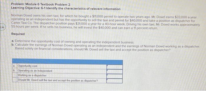 Solved -16 Problem: Module 6 Textbook Problem 2 Learning | Chegg.com