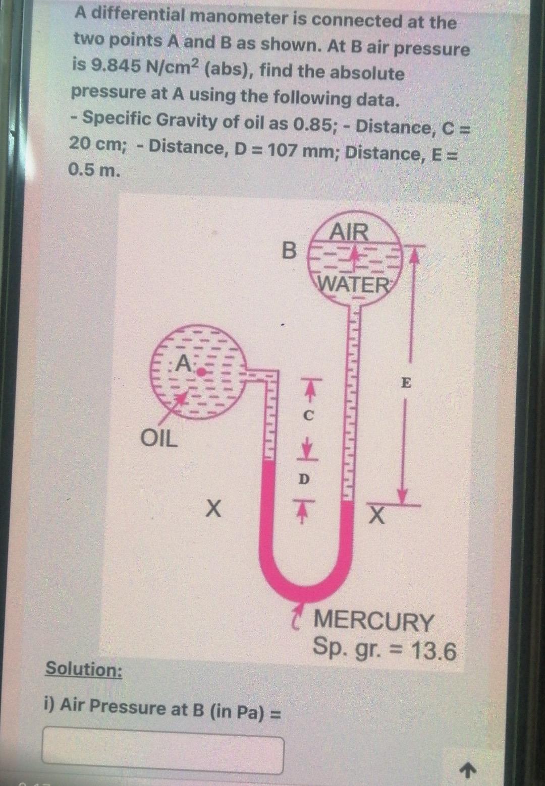 Solved A differential manometer is connected at the two | Chegg.com