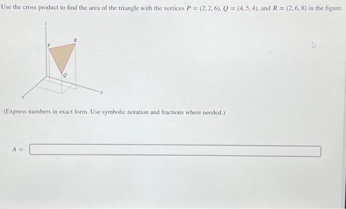 Solved Use the cross product to find the area of the | Chegg.com