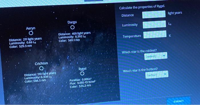 Solved Calculate the properties of Rygel. light years | Chegg.com