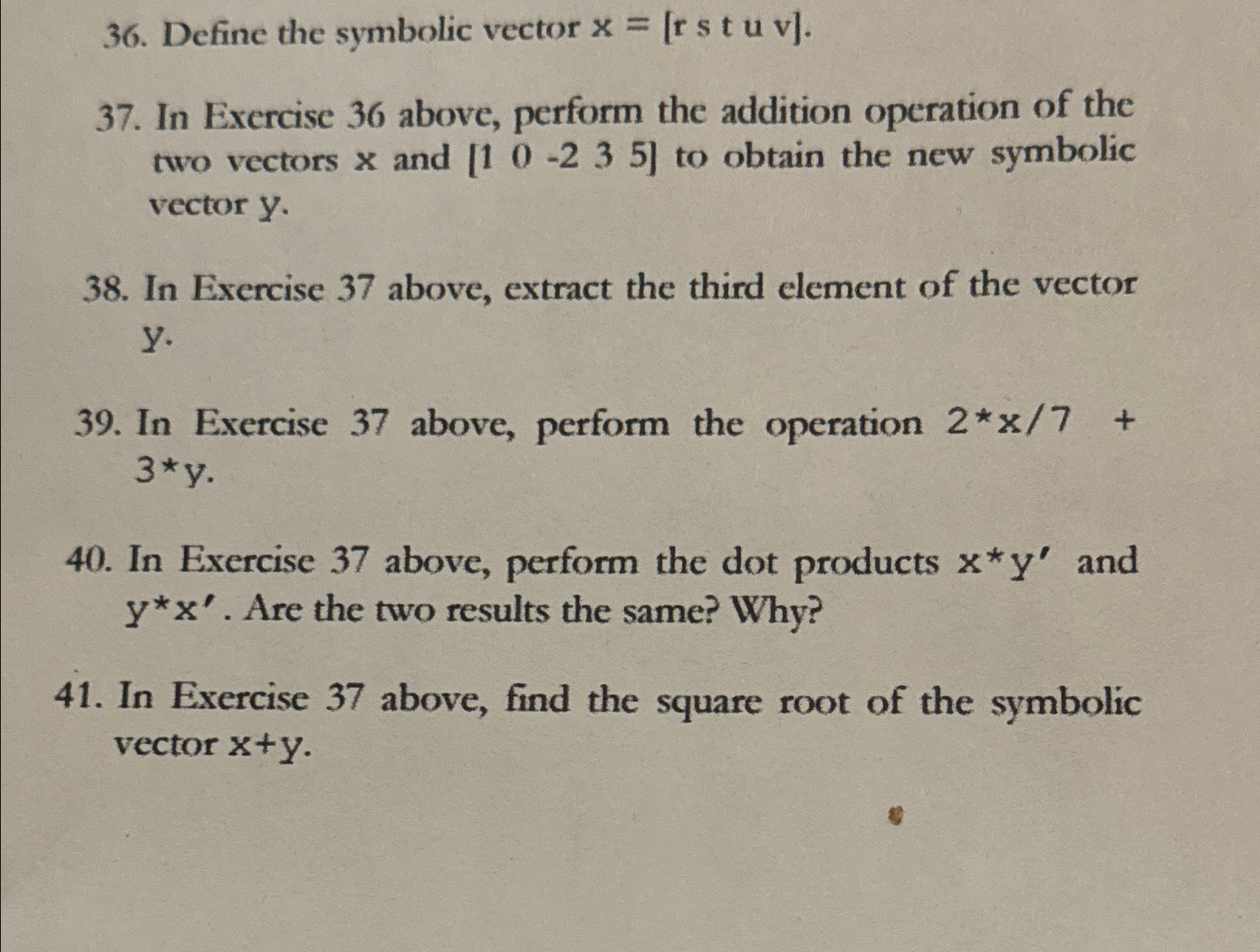Matlab questikn 40 ﻿and 41 ﻿Define the symbolic | Chegg.com