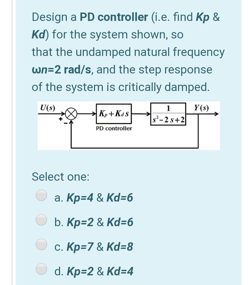 Solved Design a PD controller (i.e. find Kp & Kd) for the | Chegg.com