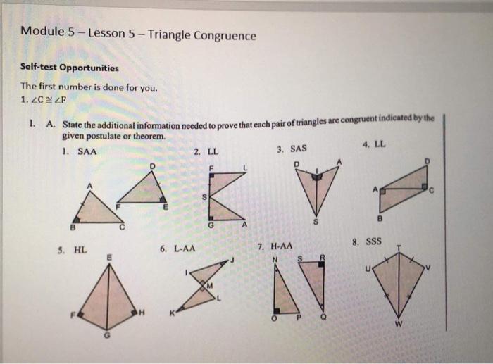 Solved Module 5 - Lesson 5 - Triangle Congruence Self-test | Chegg.com
