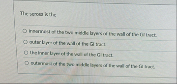 Solved The serosa is the ﻿innermost of the two middle | Chegg.com