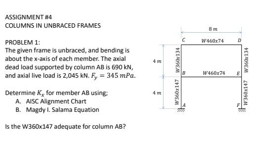 Solved 8 m W460x74 D ASSIGNMENT #4 COLUMNS IN UNBRACED | Chegg.com