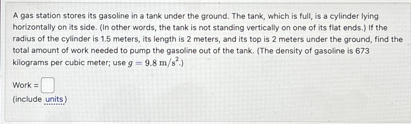 Solved A gas station stores its gasoline in a tank under the | Chegg.com