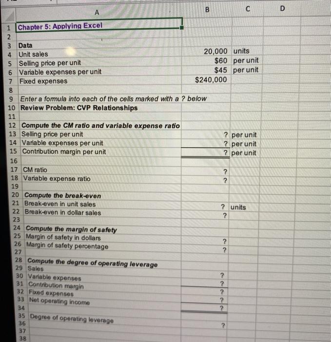 Solved Download the Applying Excel form and enter formulas | Chegg.com