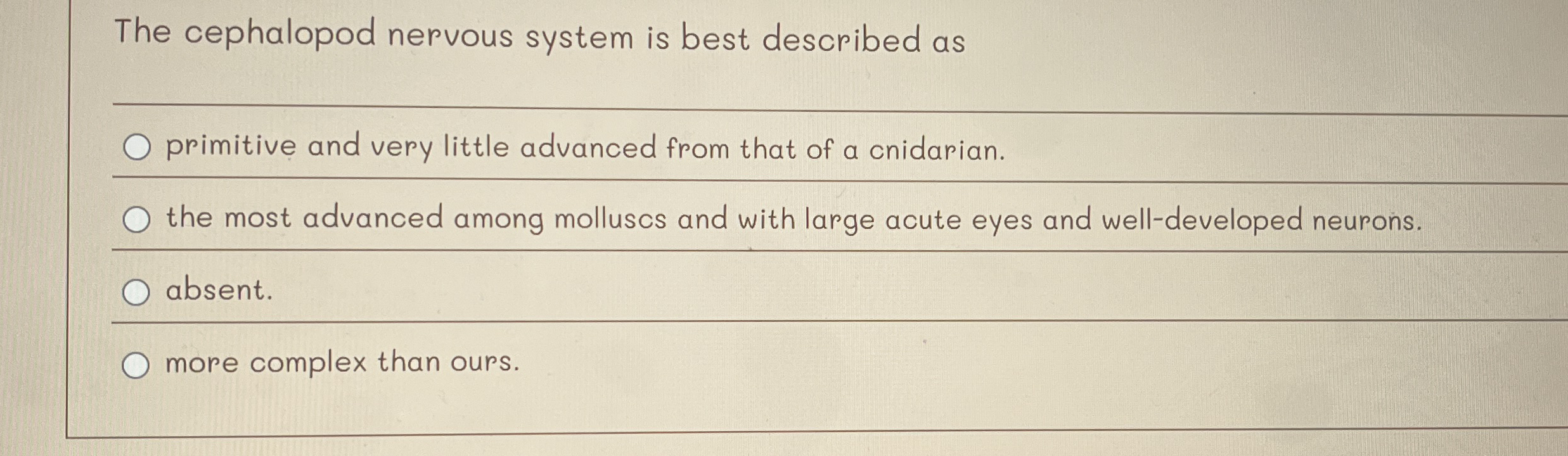 Solved The cephalopod nervous system is best described | Chegg.com