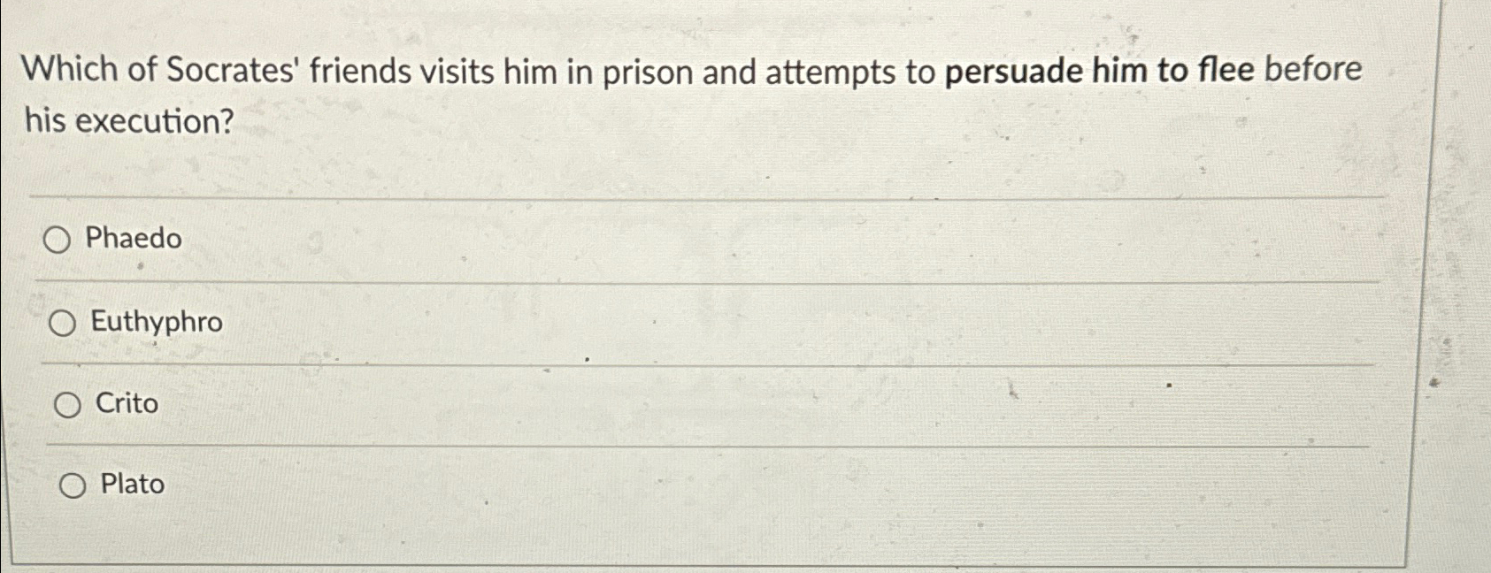 Solved Which of Socrates' friends visits him in prison and | Chegg.com