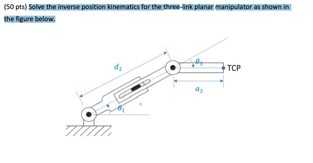 Solved (50 ﻿pts) ﻿Solve the inverse position kinematics for | Chegg.com
