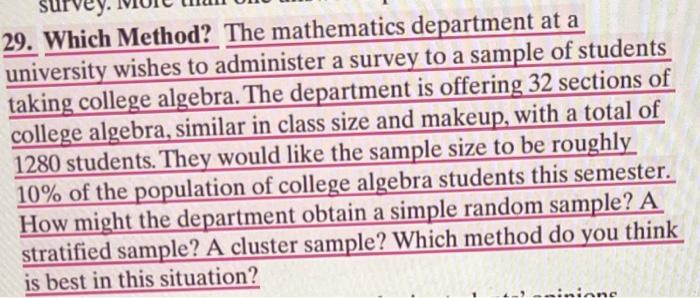 Solved 29. Which Method? The mathematics department at a | Chegg.com