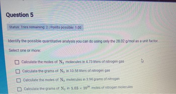 Solved Question 5 Status: Tries remaining: 21 Points | Chegg.com