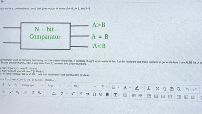 Solved parator is a combinational ciout that gives output in | Chegg.com