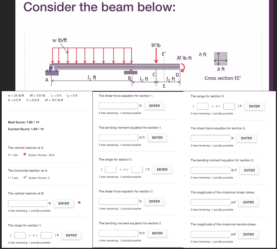 Solved Consider the beam below:hftbftCross section | Chegg.com