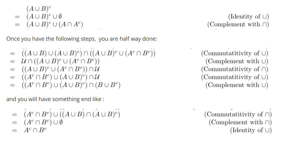 Solved Complete the equation, starting with (A\cup B)^(c) | Chegg.com