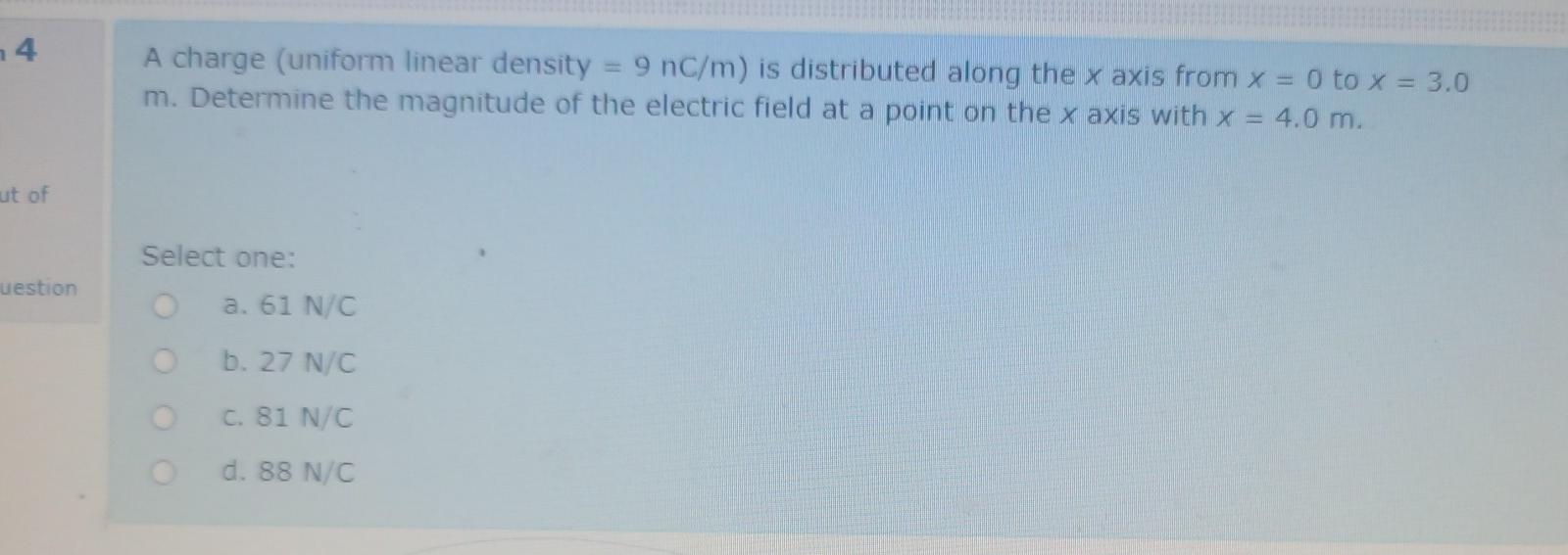 Solved 14 A charge (uniform linear density = 9 nC/m) is | Chegg.com