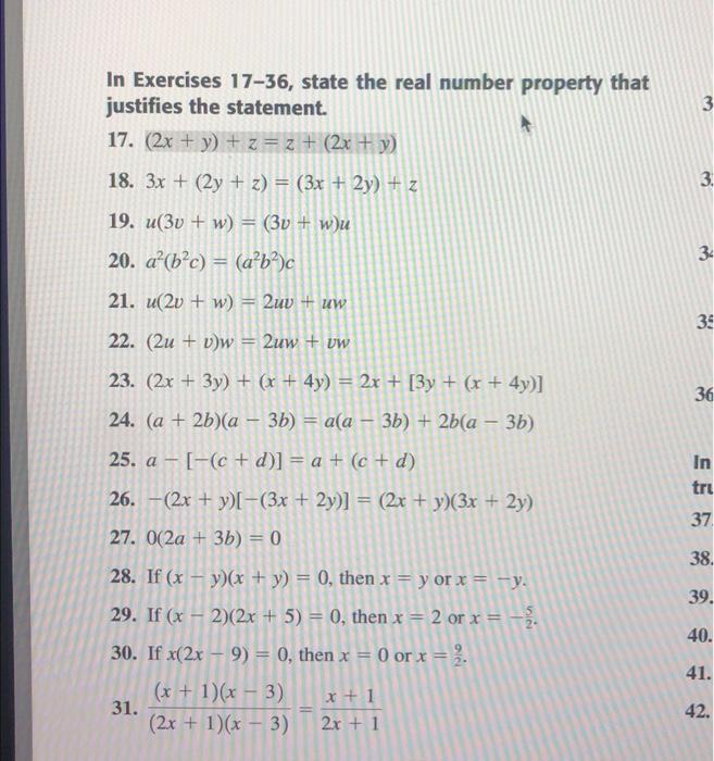 Solved In Exercises 17-36, state the real number property | Chegg.com