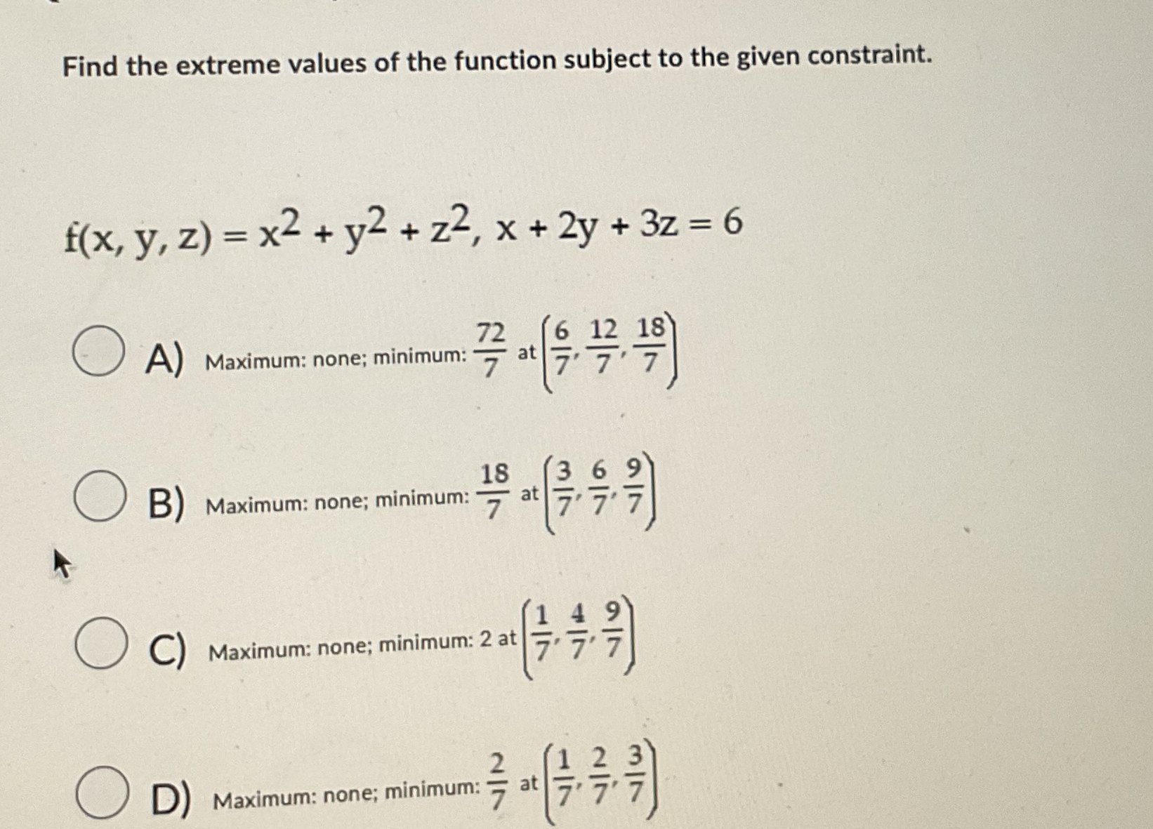 Solved Find the extreme values of the function subject to | Chegg.com