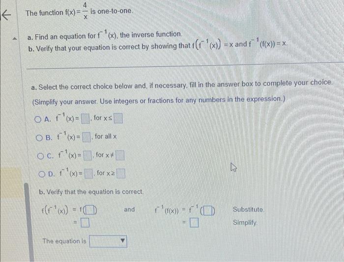 Solved The Function F X X4 Is One To One A Find An