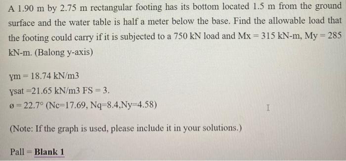 Solved A 1.90 m by 2.75 m rectangular footing has its bottom | Chegg.com