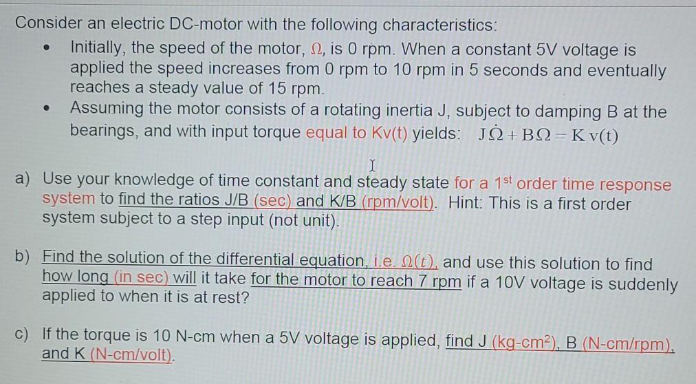 Solved Consider an electric DC-motor with the following | Chegg.com