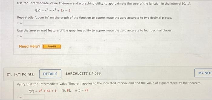 Solved Use the Intermediate Value Theorem and a graphing | Chegg.com
