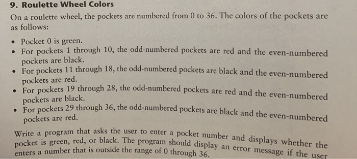 Solved 9. Roulette Wheel Colors On a roulette wheel, the | Chegg.com