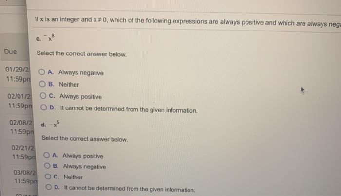 Solved If x is an integer and x#0, which of the following | Chegg.com