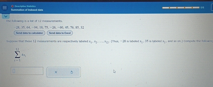 Solved Descriptivo StatisticsSummation of indexed | Chegg.com