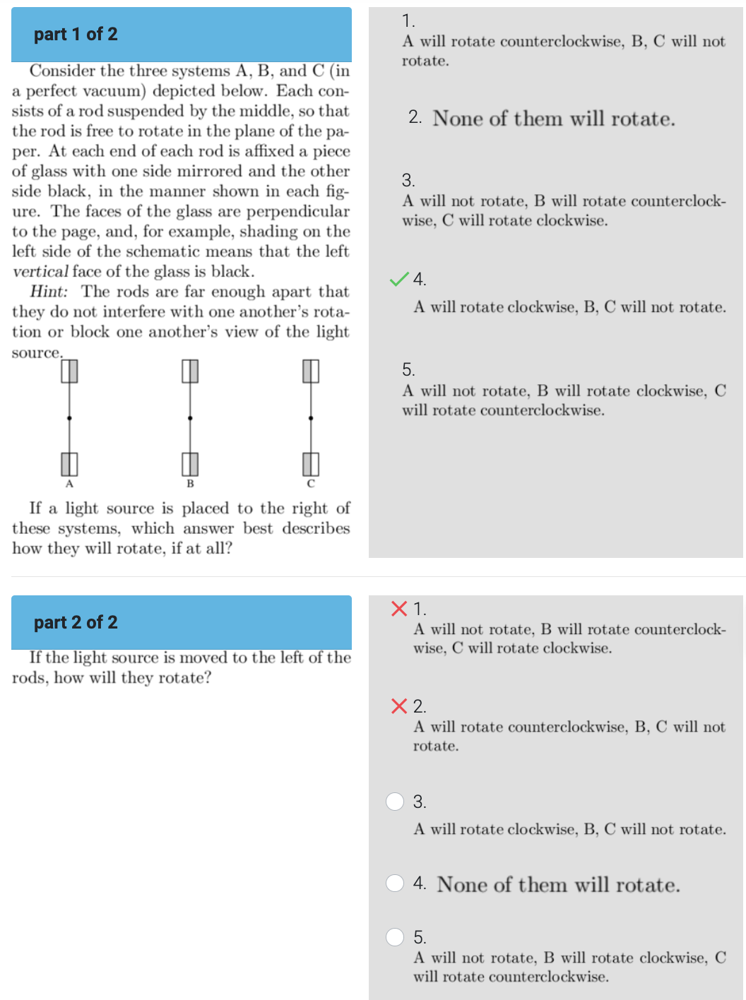 Solved I need help with part 2. 1. ﻿A will rotate | Chegg.com