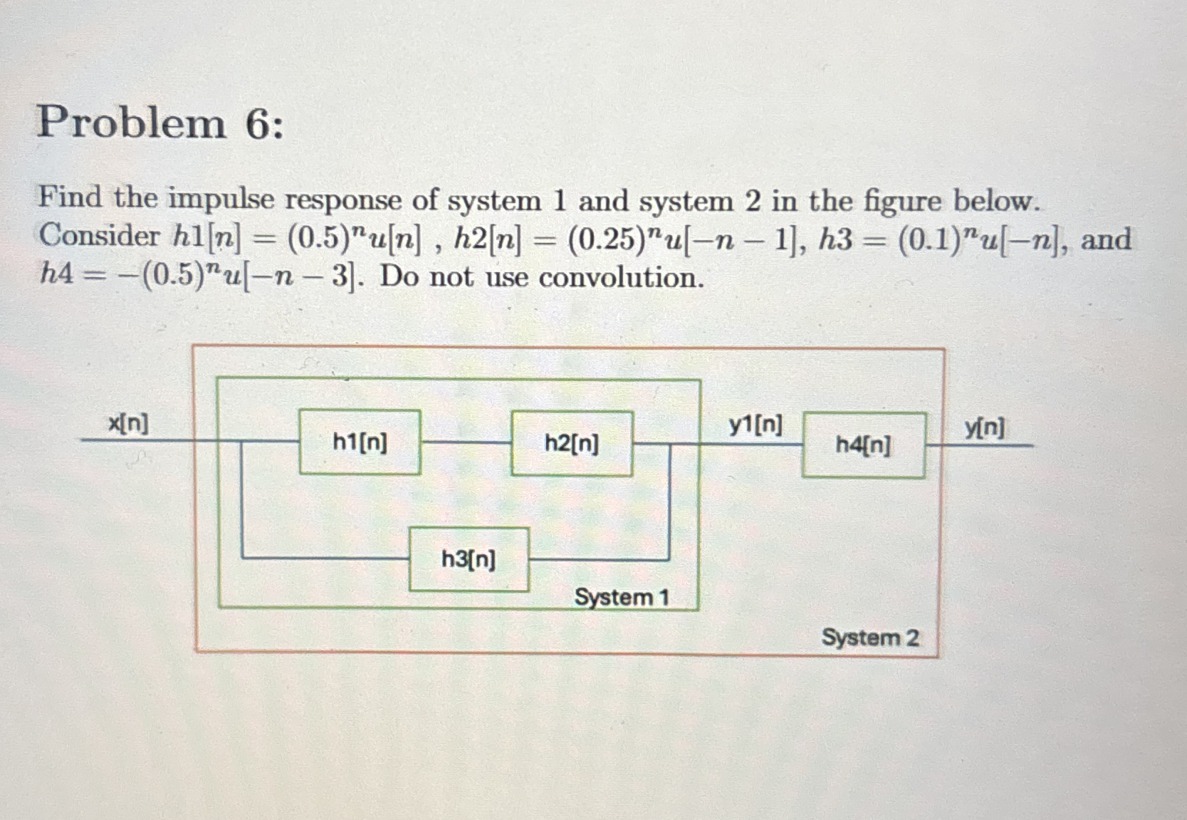 Solved Problem 6:Find the impulse response of system 1 ﻿and | Chegg.com