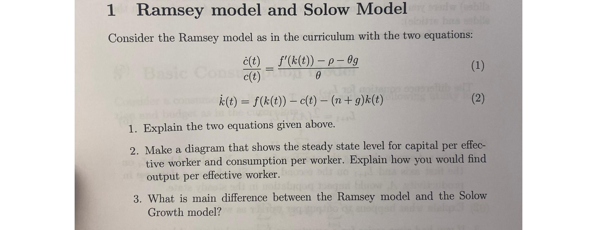 Solved 1 ﻿Ramsey model and Solow ModelConsider the Ramsey | Chegg.com