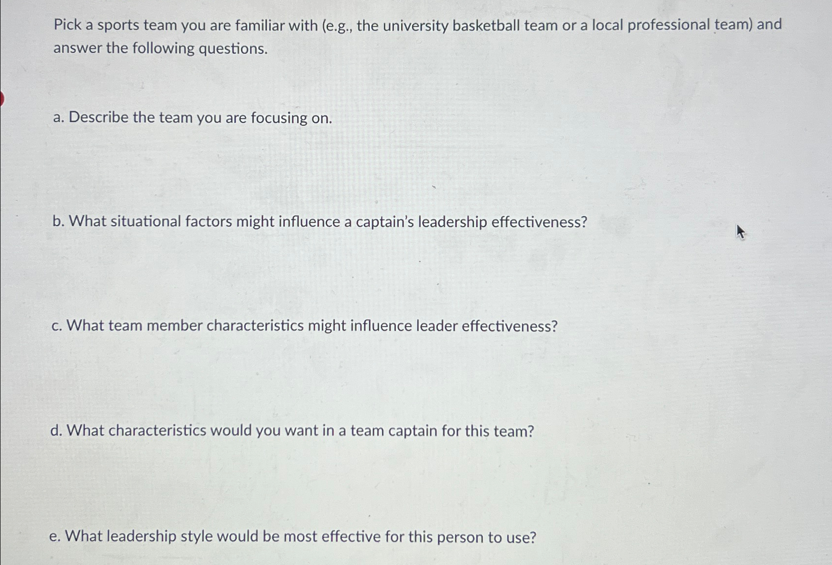 Solved Pick a sports team you are familiar with (e.g., ﻿the | Chegg.com