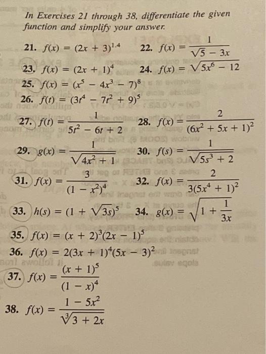 Solved In Exercises 21 through 38, differentiate the given | Chegg.com