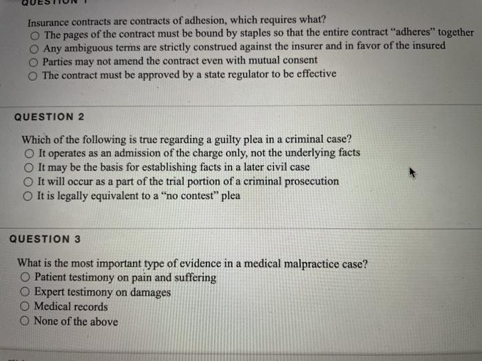 Solved Insurance contracts are contracts of adhesion, which | Chegg.com